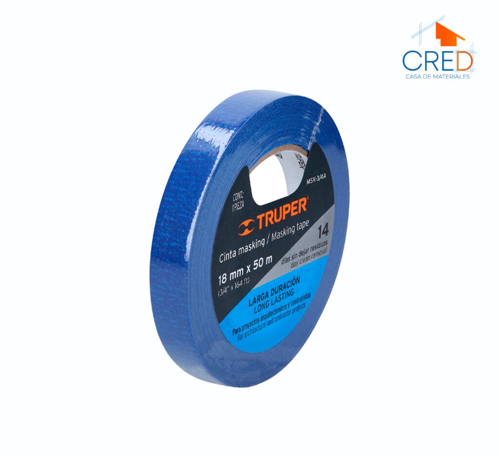 Cinta masking tape azul de 3/4" x 50 m, Truper - Materiales Cred
